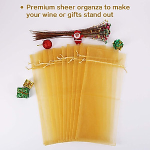 HRX Package 30pcs Organza Wine Bags, Sheer Mesh Bottle Gift Pouches Wine Covers Dresses with Drawstring for Christmas (Gold)