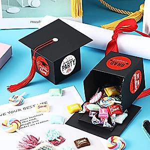60 Pieces Graduation Candy Boxes 2023 Graduation Cap Gift Box Graduation Celebration Chocolate Box with Stickers for 2023 Graduation Gifts Grad Ceremony Party Favors (Red and Black)