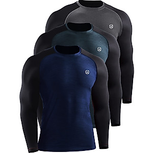 NELEUS Men's Running Shirt Long Sleeve Workout Shirts,5073,3 Pack,Dark Grey/Navy/Slate Grey,3X-Large
