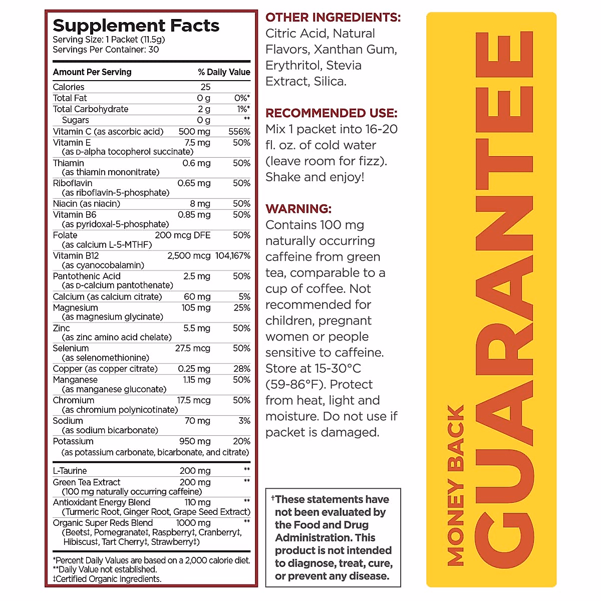 Pureboost Superfoods Clean Energy Booster, Refreshing Energy Drink Mix with 7 Organic Red Superfoods; Beet, Hibiscus, Pomegranate and Vitamins. Sugar-Free, No Sucralose (Red Burst, 30 Count)