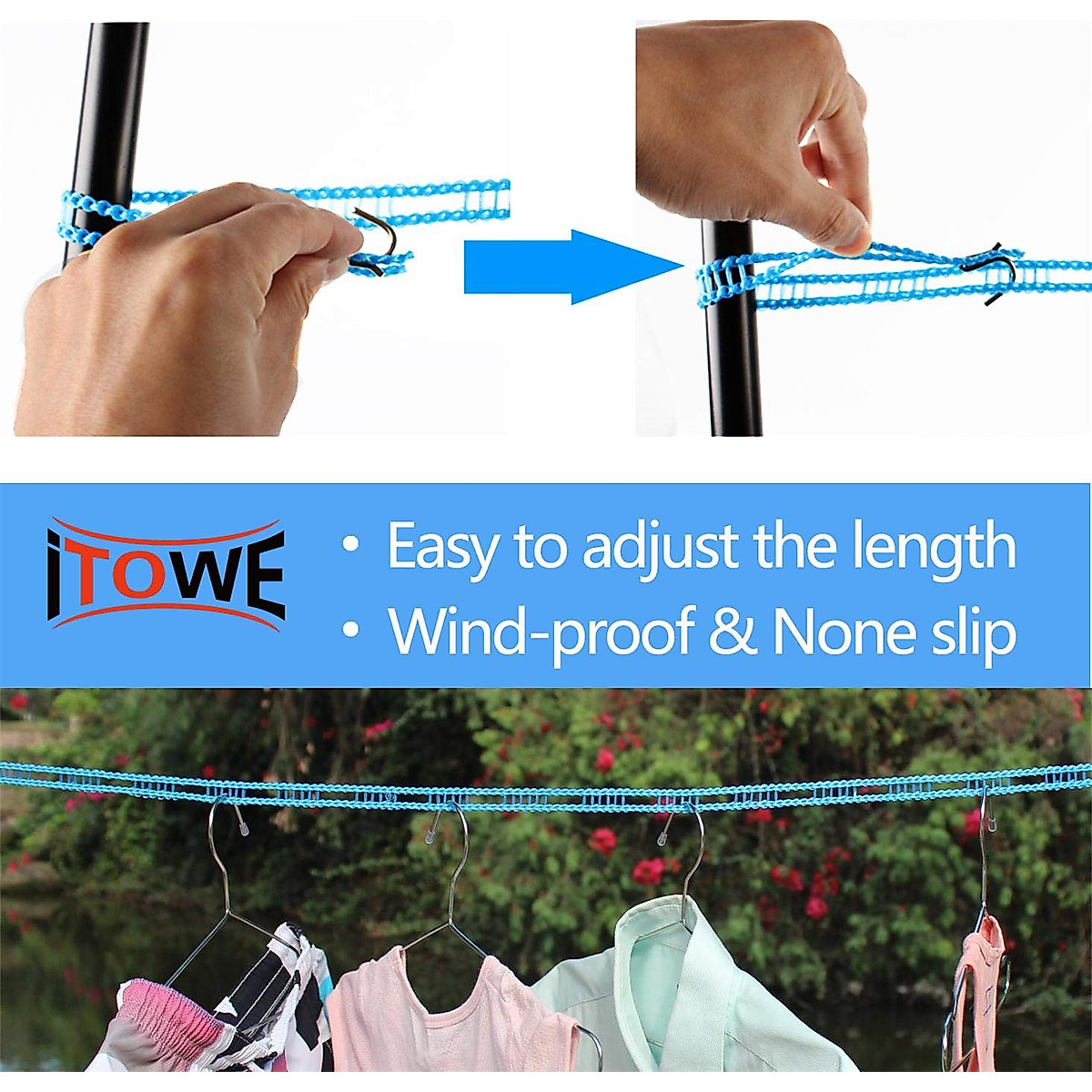 2 Pack Clotheslines Windproof Clothesline Portable Clothes Line for Travel Camping Outdoor Indoor Drying Lightweight Sturdy Adjustable (5m+5m)