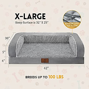 Yiruka Dog Beds for Extra Large Dogs, Washable Dog Bed Sofa with Removable Cover, Waterproof Dog Bed Couch with Nonslip Bottom, High Bolster Dog Bed, Orthopedic Large Dog Bed up to 100 lbs
