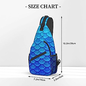 EVANEM Sea Blue Mermaid Fish Scale Crossbody Sling Backpack Sling Bag Chest Bag Shoulder Bag Casual Day Pack For Unisex