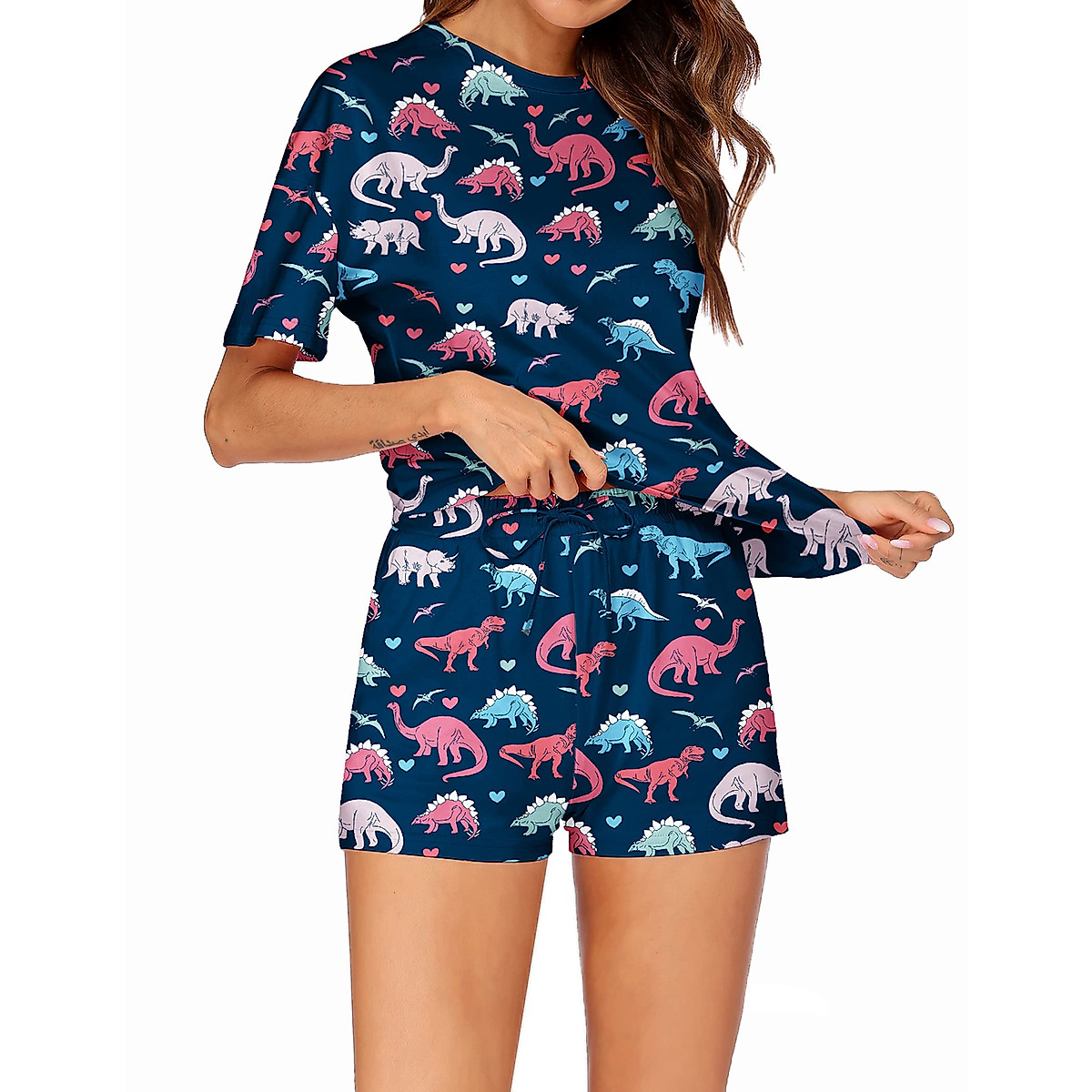 HOTOUCH Womens Printed Pajamas Set Soft Lounge Sets Short Sleeve Tops and Shorts 2 Piece Sleepwear Pj Sets
