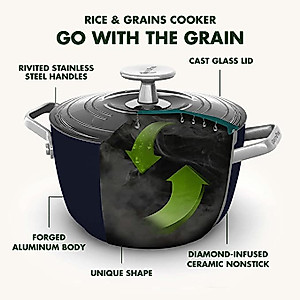 GreenPan Healthy Ceramic Nonstick, 2QT Rice Grains and Soup Maker Caldero Pot with Lid, PFAS-Free, Induction, Dishwasher Safe, Oven Safe, Blue