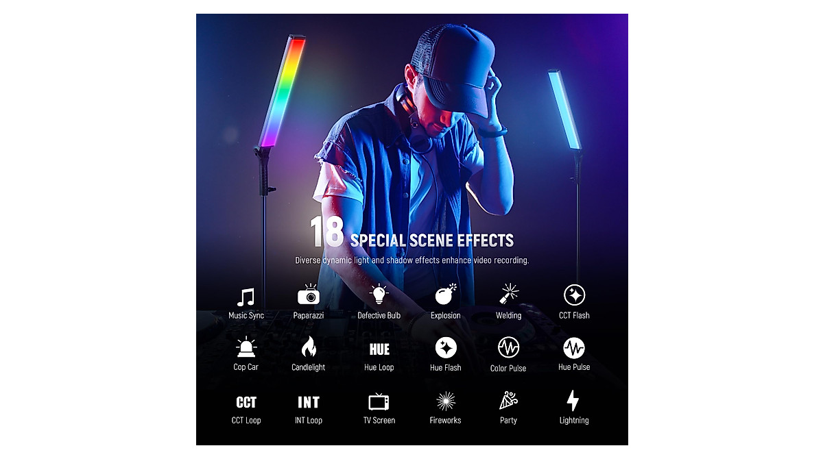 NEEWER Upgraded Interactive RGB LED Video Light Stick with Stand Kit, 2 ...