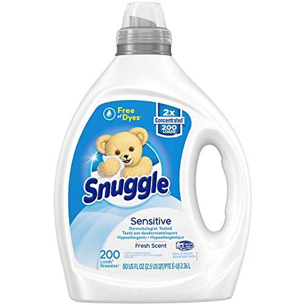 Snuggle Liquid Fabric Softener, Dye Free for Sensitive Skin, 2X Concentrated, 200 Loads