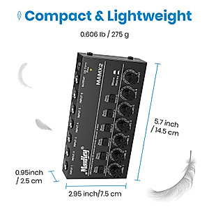 Moukey Audio Mixer Line Mixer, DC 5V, 6-Stereo Ultra, Low-Noise 6-Channel for Sub-Mixing, for Small Clubs or Bars, As Guitars, Bass, Keyboards Mixer, 2021 New Version-MAMX2