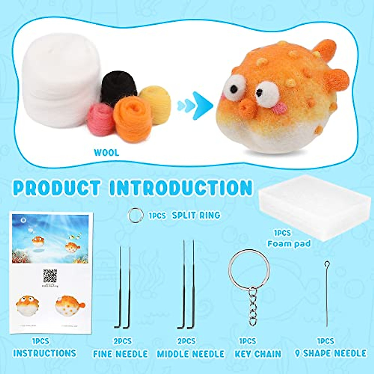 IMZAY Needle Felting Kit, Needle Felting Starter Kit, Needle Wool Felting Tools Kit with Felting Needles, Foam Mat, Wool Roving, Instruction, and Other Wool Felting Supplies- Orange Fish