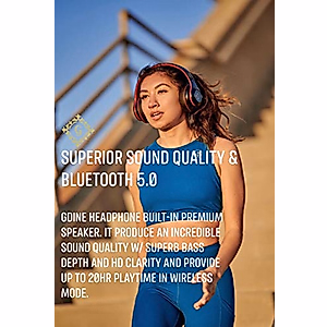 Gdine Bluetooth Headphone w/LED Light, Hi-Fi Stereo Deep Bass Bluetooth 5.0 Headphones, Noise Cancelling, Built-in Mic, Protein Earpads, Foldable & Comfortable Headset for Game, Travel, Home, Office