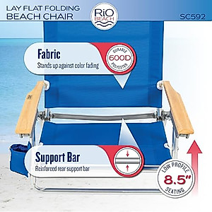 Rio Beach Classic 5-Position Lay-Flat Folding Chair, Outdoor Pool and Beach Chair with Carrying Strap and Towel Bar, Blue