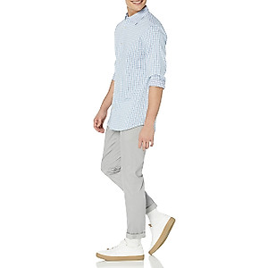Amazon Essentials Men's Slim-Fit Long-Sleeve Stretch Dress Shirt, White Grid Check, Medium