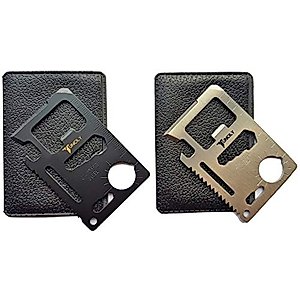 Survival Credit Card Multitool by Tuncily (2 Pack - Black & Silver) - 11 in 1 Wallet Multipurpose Tool, Bottle Opener, Everyday Utility Tactical Multi Tool, Christmas Gifts Stocking Stuffers for Men