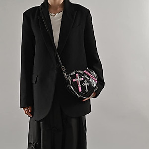 YOOSMATIC Y2K Heart Shaped Crossbody Bag Punk Design Women Crossbody Bag Hot Girl Black