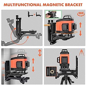 DOVOH 4x360° Laser Level 360 Self Leveling, 16 Line Laser Leveler for Construction Floor Tiling and Ceiling Rechargeable Green Beam 4D Plane Magnetic Bracket Included, K4-360G