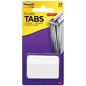 Post-it Tabs, 2 in Angled Solid, White, 24 Tabs/Pack (686A-24WE)