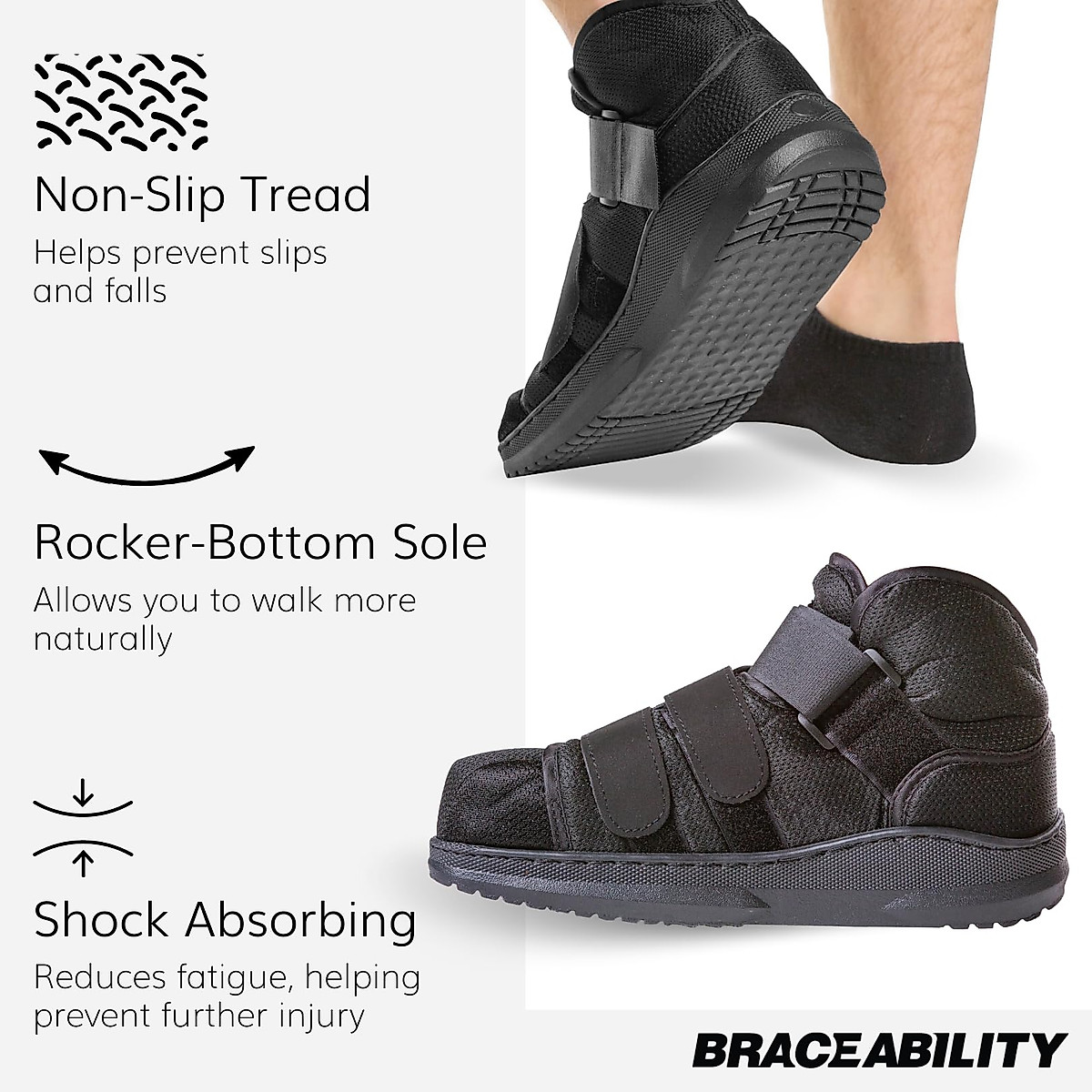 BraceAbility Closed Toe Medical Walking Shoe - Lightweight Broken Toe Cast Boot, Fractured Foot Brace for Metatarsal Stress Fracture, Post-op Bunion, Hammertoe Recovery - For Men or Women (L)