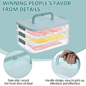 MAQUITA Deli Meat Container for Fridge, 3 Layer Lunch Meat Container for Refrigerator Ham and Deli Meat and Cheese Containers Bacon Storage Container with Tongs