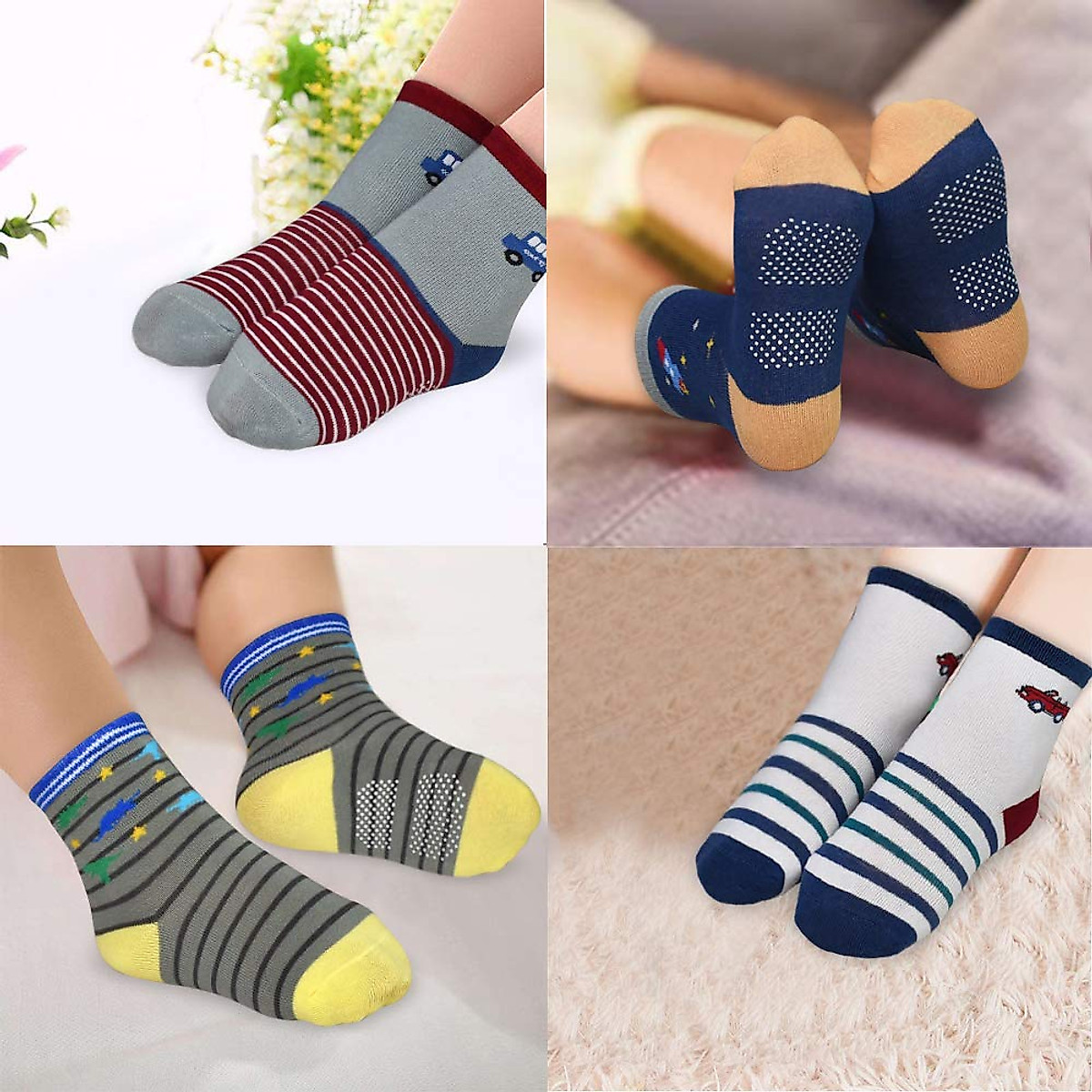 SkiBeaut Toddler Socks, Non Slip Kids Socks with Gripper Boys Grips Socks Girls Grippy Socks for 5-7 Years Old,12 Pairs