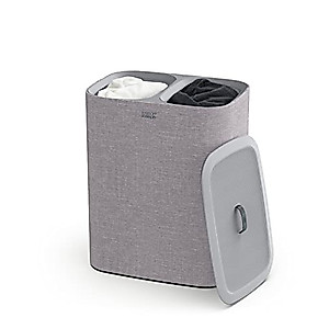 Joseph Joseph Tota 90-liter Laundry Hamper Separation Basket with lid, 2 Removable Washing Bags with Handles - Grey
