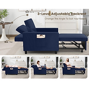SEJOV Sleeper Chair, 4-in-1 Convertible Sleeper Sofa Bed with Adjustable Backrest, Corduroy Pull Out Chair Bed Single Recliner for Living Room, Bedroom, Apartment, Office, Small Space, Navy Blue