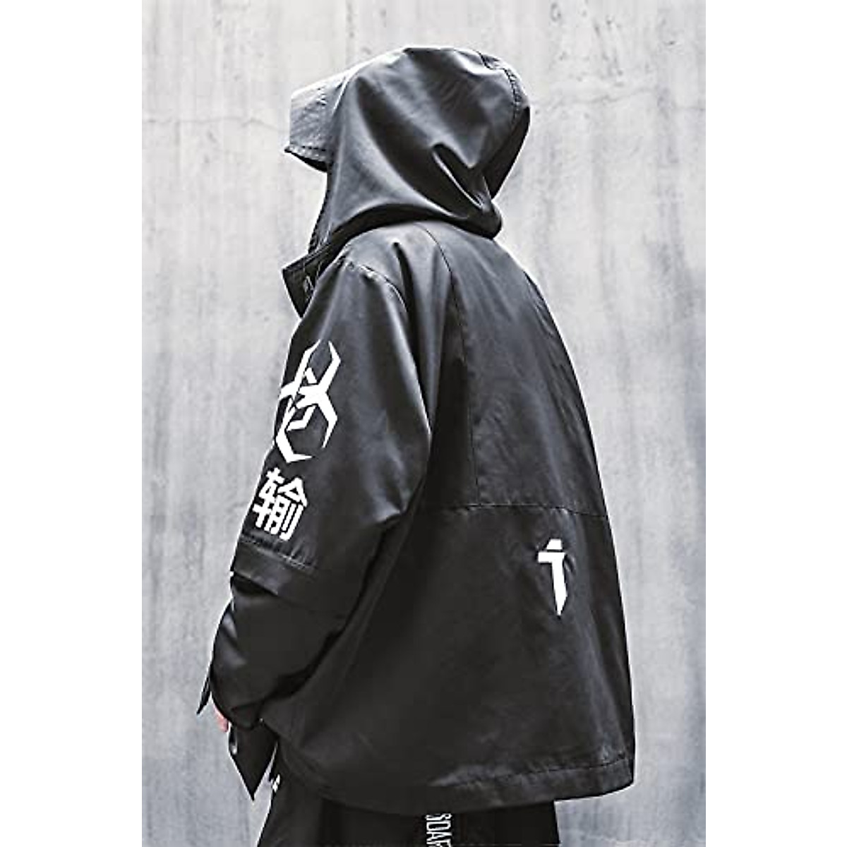 Niepce Inc Japanese Streetwear Zip Up Windbreaker Jacket for Men (Black2, XL)