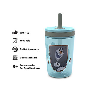 Zak Designs Disney Frozen II Movie Kelso Tumbler Set, Leak-Proof Screw-On Lid with Straw, Made of Durable Plastic and Silicone, Perfect Bundle for Kids (Frozen 2 Olaf, 15 oz, BPA-Free, 2pc Set)
