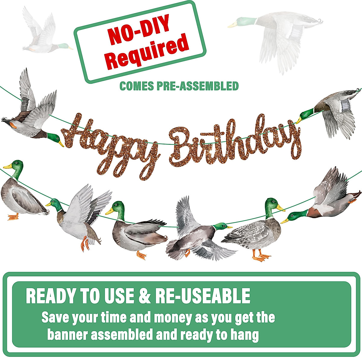 Mallard Duck Happy Birthday Banners Duck Hunting Birthday Decorations Mallard Duck Birthday Party Banner Hunting Theme Birthday Decor for Lucky Duck Baby Shower Supplies