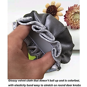 PANSHA Door Knob Cover Grey with Bird Embroidered 2 PCS, Soft Velvet Wall Protector, Decorative Door Knob Cushion Not to Dent Applicances