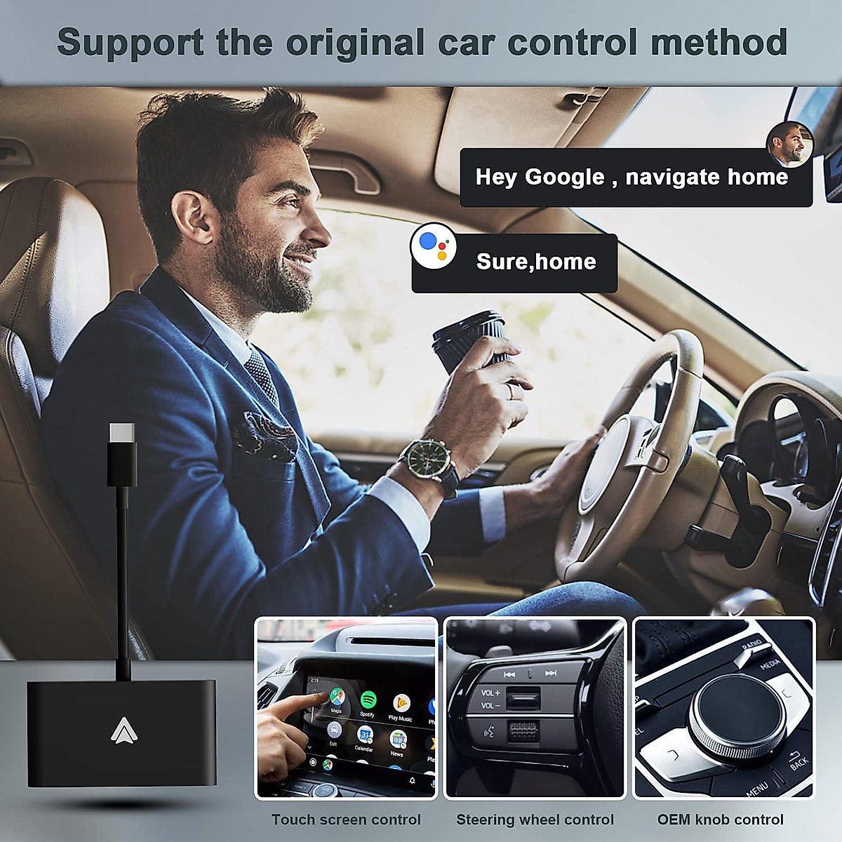 WQQBFF Wireless Android Auto Car Adapter，Android Phones Converts Wired Android Auto to Wireless - Direct Plug-in Type-c Adapter， Android Auto Wireless Adapter AI Box for Car with OEM（Black）