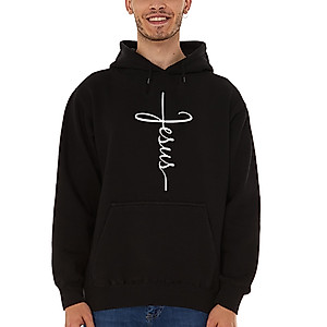 shop4ever Jesus Cross Hoodie Sweatshirts Small Black 0