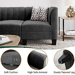 Shintenchi Upgraded Convertible Sectional Sofa Couch, 3 Seat L Shaped Sofa with High Armrest Linen Fabric Small Couch Mid Century for Living Room, Apartment and Office (Black)