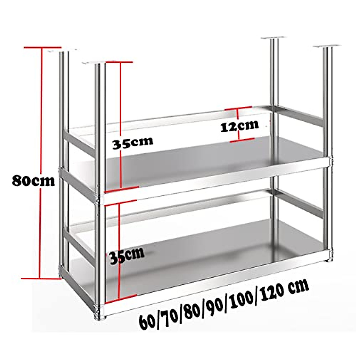 6 Sizes,Ceiling Mount Shelf, Industrial Stainless Steel Kitchen Shelf, Hanging Floating Shelf, Restaurant Bar Display Stand/Decorative Storage Rack (Size : 90 * 35 * 80cm)