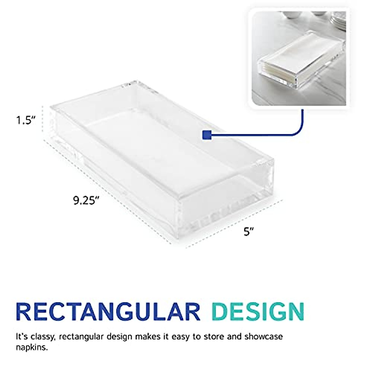 Huang Acrylic Clear Rectangle Paper Napkin Holder | For Dinner, Bathrooms, Hosting, Picnics, Weddings, Parties | Long Lasting Premium Acrylic Construction