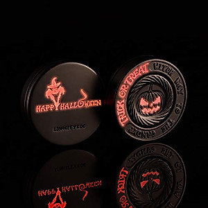 LION CITY Halloween Pumpkin Fidget Spinner, Glow in The Dark Hand Spinner with Red Luminosity, Fully Metallic Desk Toy with Replaceable Bearing, Comes with Mini Flashlight, Matte Finish, Dark Brown