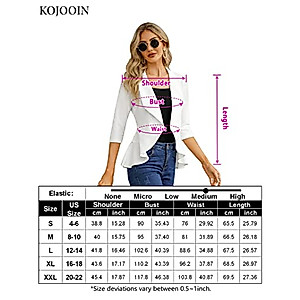 KOJOOIN Womens Casual Blazer 3/4 Sleeve Open Front Ruffle Work Office Cardigan Suit Jacket White XL