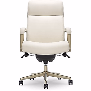 La-Z-Boy Melrose Executive Office, Adjustable High Back Ergonomic Computer Chair with Lumbar Support, Brass Finish, Ivory White Bonded Leather 30D x 25.25W x 40.25H Inch