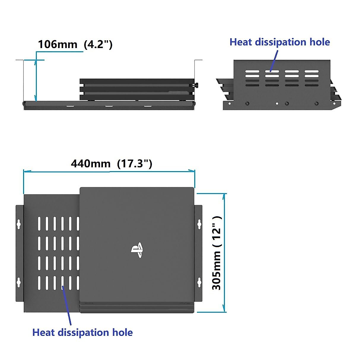 JINGCHENGMEI Under Desk Computer Mount for Small Form Factor SFF Computers and PCs, Product Using Space 17.3" x H 4" x D 12", Compatible with Playstation 4, PS4 Slim, PS4 Pro for Under Desk Gaming