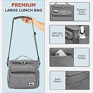 BAGBEBAG Lunch Bag for Men Women, Insulated Lunch Bag Women Man, Adult Lunch Box for Men Women, Large Lunch Bag for Office Work Picnic, Leak Resistant Cooler Bag, 24-Can,14L (Gray)