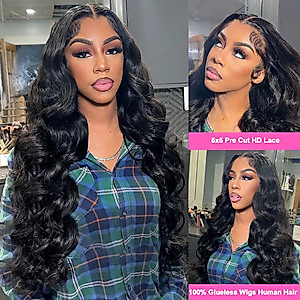 Uveous 26 Inch Glueless Wigs Human Hair Pre Plucked/Cut Wear and Go Wig 180 Density 5x5 Hd Lace Closure Wigs Human Hair Body Wave Hd Lace Front Wigs for Women Frontal Wigs