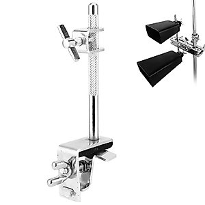 Cowbell Clamp, Drum Jazz Mounting Bracket Drummer Hoop Mounted Clamping Jaws Adjustable Height Angle Rod Arm Standard Holder Kit Tambourine Bass Set Percussion Musical Instrument Accessories Up Down