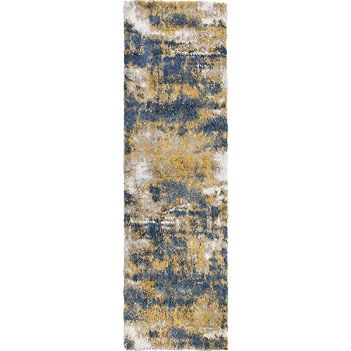 Noori Rug - Premium & Luxury Imported - Lux Madison Machine Made High Pile Abstract - Runner - Blue - Gold - 3'2" x 12'2", Entryway, Kitchen