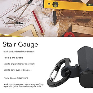 Stair Gauges for Framing Square, Tall Stair Gauges, Aluminum Stair Stringer Layout Tool, Non Slip Framing Square Stops with Holder Stair Stringer Tool for Circular Saw Rip Guide(Black)