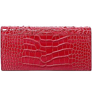 PIJUSHI Women Leather Wallet Embossed Crocodile Clutch Wallets for Women Card Holder Organizer (8013, red)