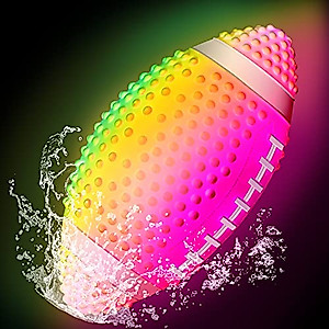 Enhon Light up Swimming Pool Football, 9.6 Inch Glow in The Dark Football, Waterproof Rainbow Football for Under Water Passing Dribbling, Pool Water Diving Ball Game Toys for Teens Adults