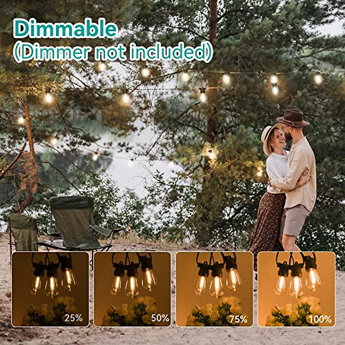 Solibting Outdoor String Lights Patio Lights 24Ft with 10 LED Dimmable Edison Waterproof Shatterproof Bulb and Commercial Grade Weatherproof Strand Heavy-Duty Outside Decorative Cafe, Bistro, Party