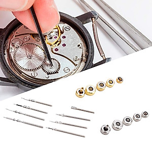 Watch Crown and Stem Set, Stainless Steel Watch Crown Spring Spare Parts Assorted Kit Watch Repair Tool Replacement Accessories with Storage Box, for Watchmaker Watch Repairing