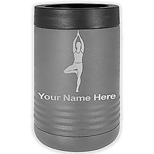 LaserGram Double Wall Insulated Beverage Can Holder, Yoga Woman, Personalized Engraving Included (Standard Can, Gray)