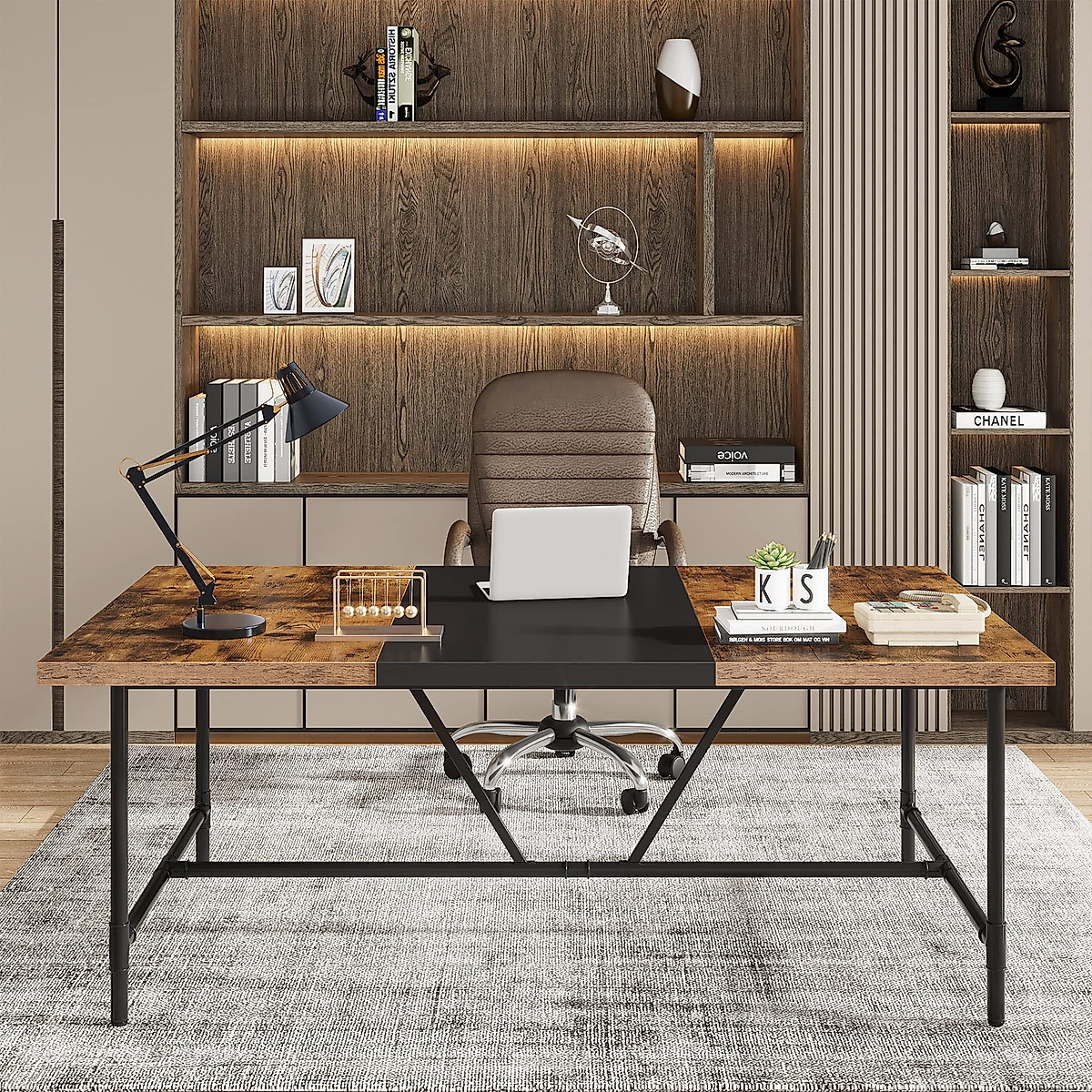 LITTLE TREE 6FT Conference Table 70.8L x 31.5W inch Meeting Table Conference Room Tables Modern Rectangular Seminar Training Table for Office, Brown