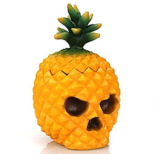 Onefuntech Resin Pineapple Skull Jewelry Storage Box,Skull Head Stationery Holder Skeleton Pen Holder Makeup Organizer Container Office Desk Home Halloween Decoration Ornaments